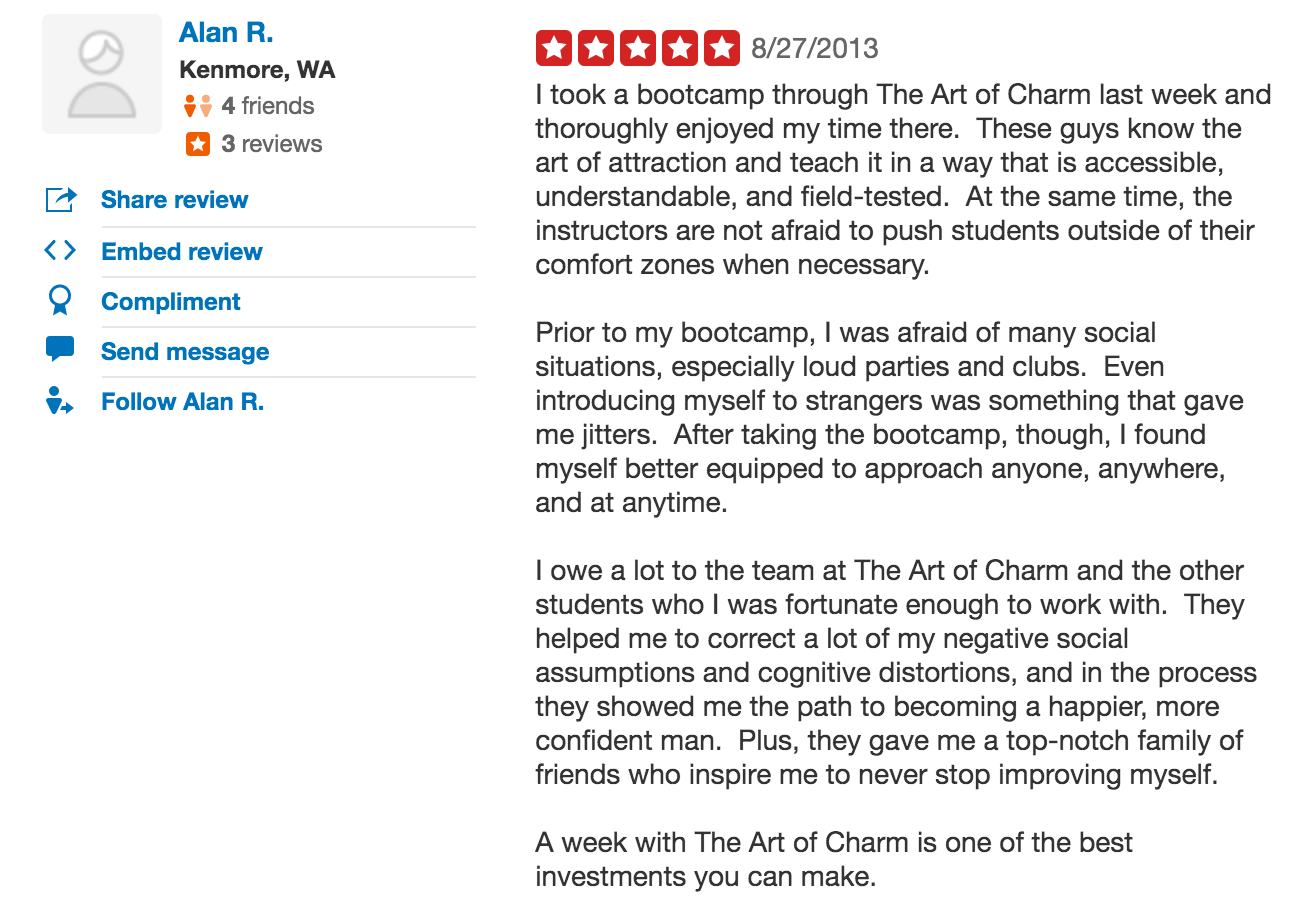 The Art of Charm Bootcamp Client Testimonials