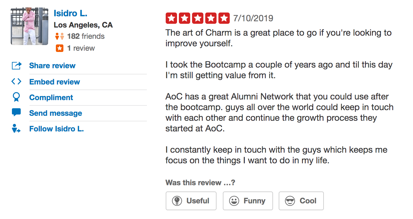 The Art of Charm Bootcamp Client Testimonials