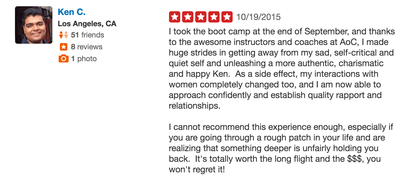 The Art of Charm Bootcamp Client Testimonials