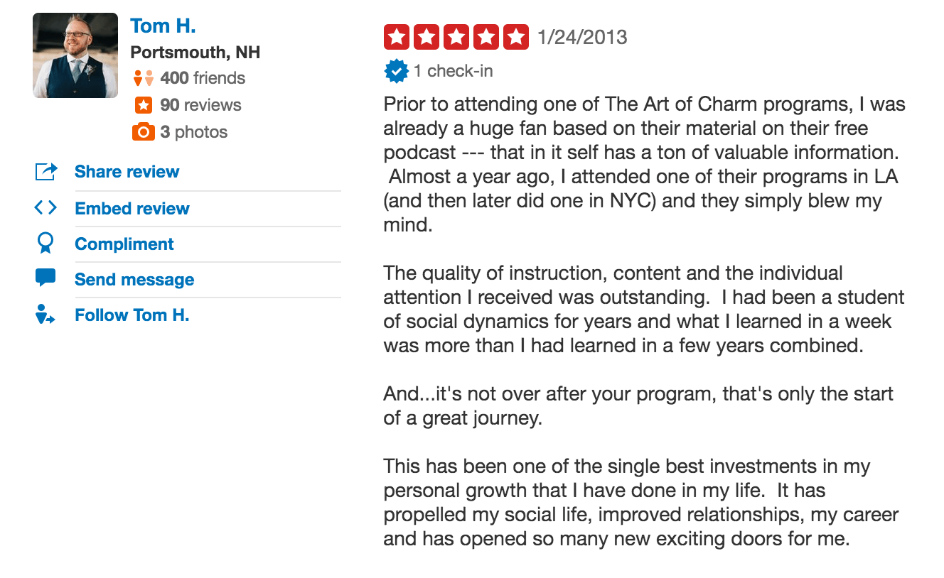 The Art of Charm Bootcamp Client Testimonials