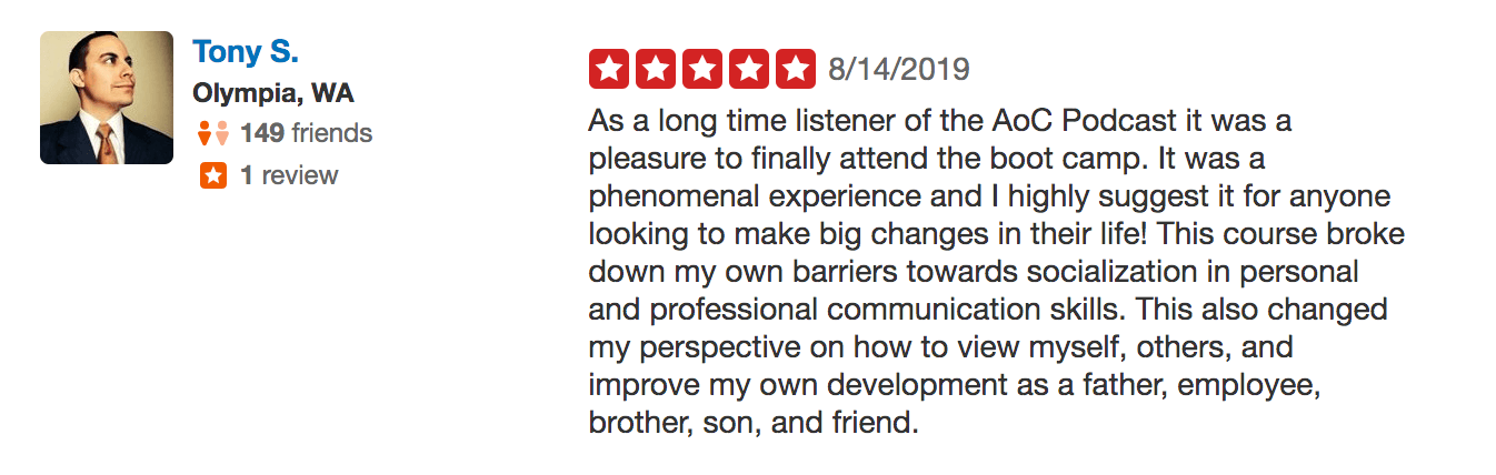 The Art of Charm Bootcamp Client Testimonials